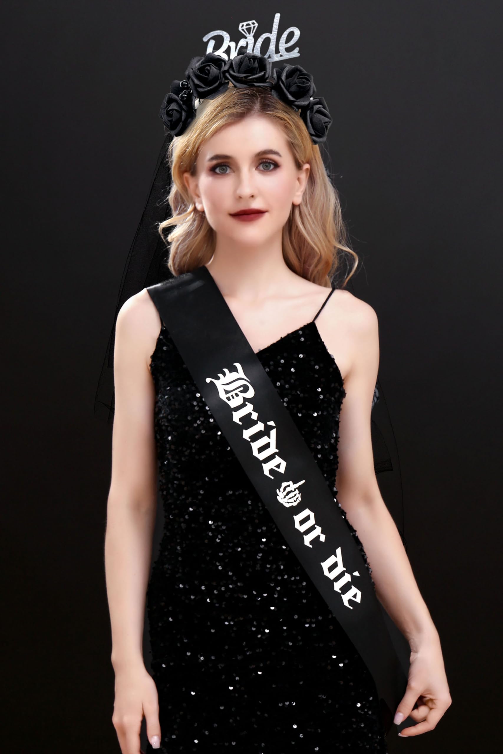 JeVenis Goth Bride to Be Sash Gothic Bride To Be Headband Bride or Die Bachelorette Decoration