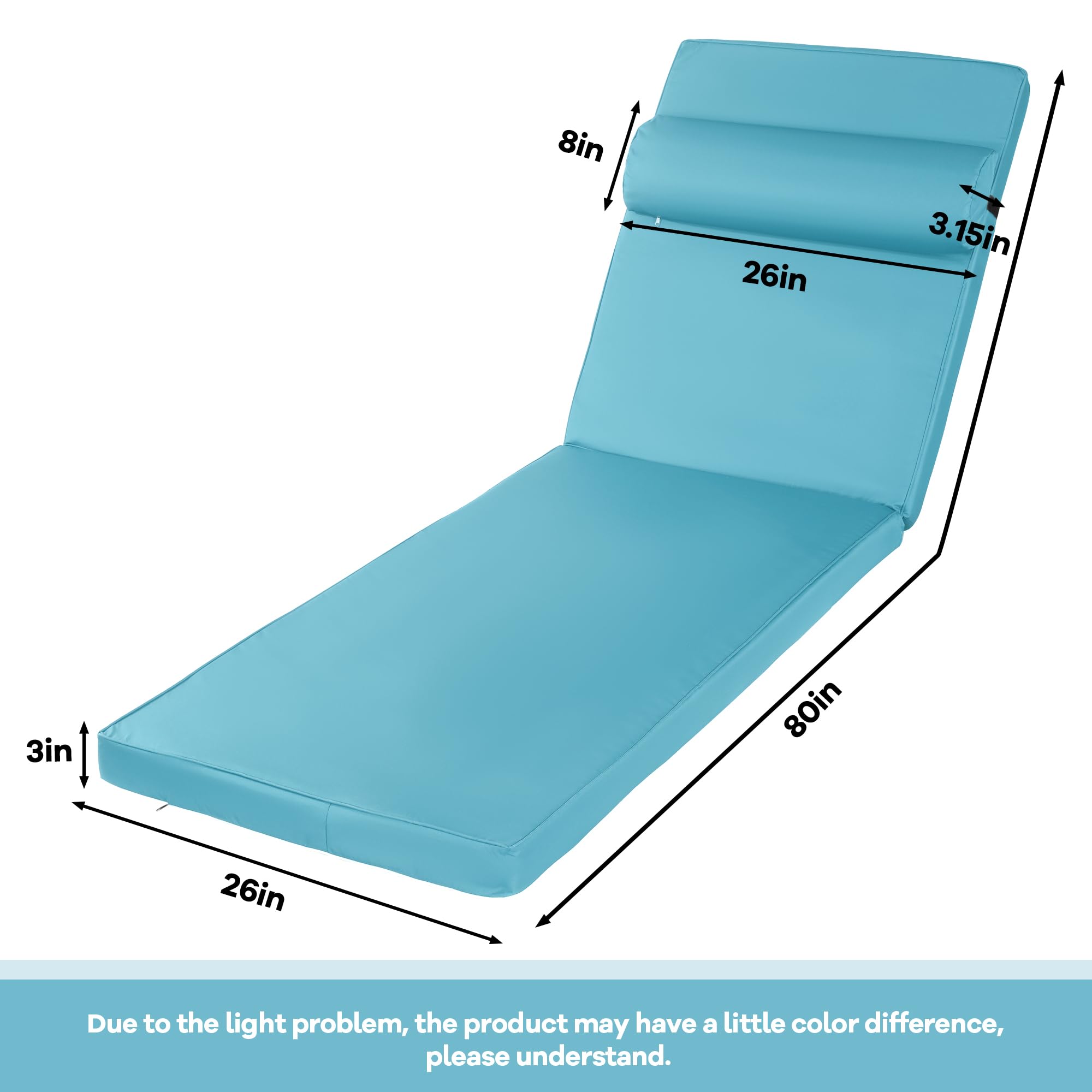 MABOZOO Outdoor Chaise Lounge Cushion with Adjustable Head Pillow,Waterproof & UV-Proof High Back Patio Chair Cushions,Patio Bench Cushion for Indoor Outdoor(Blue)
