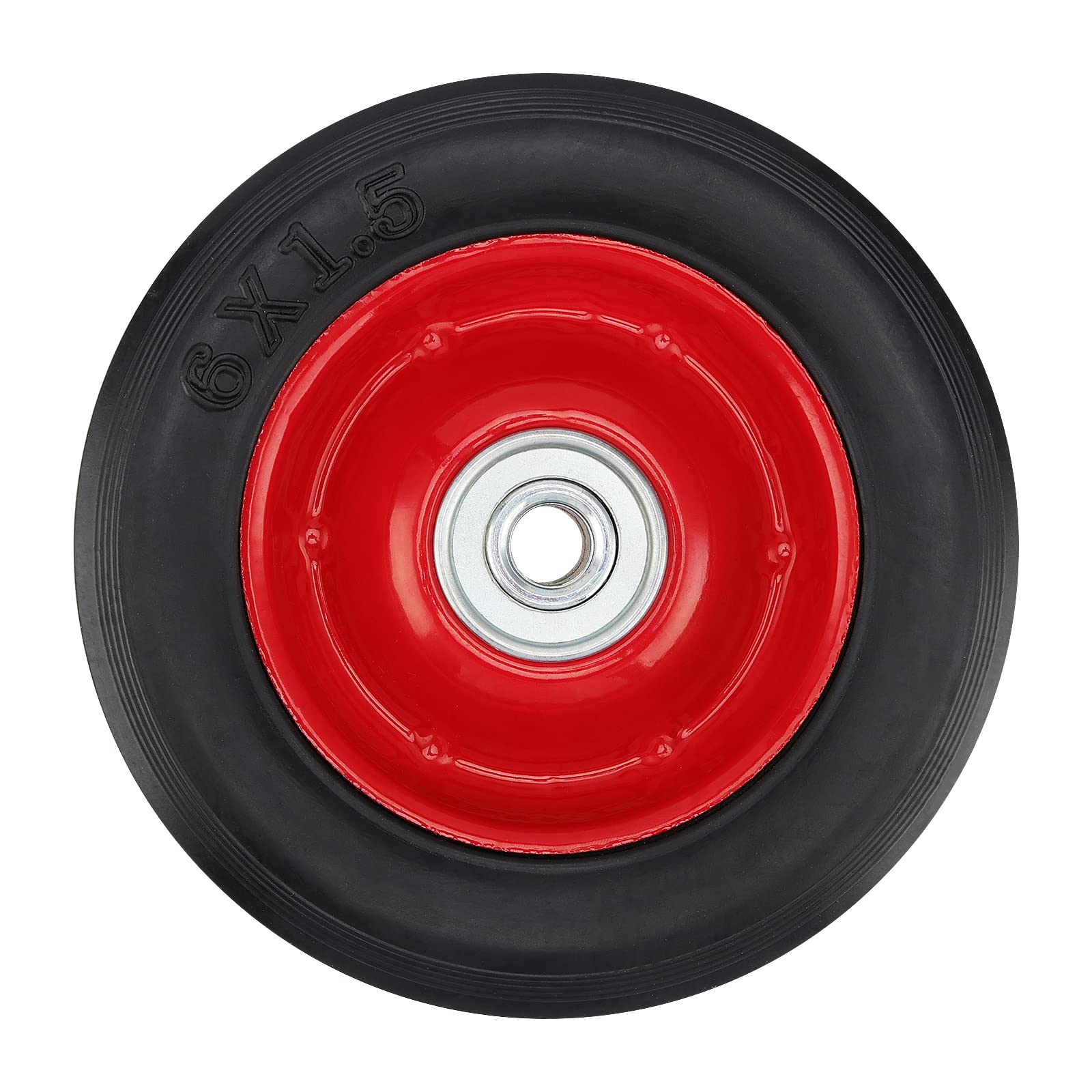 MOUYAT 4 Pack 6 Inch Flat Free Solid Rubber Replacement Tires, Rubber Hand Truck Wheel with 5/8 Inch Axle Size, Heavy Duty Solid Rubber Wheels for Hand Truck, Dolly, Wheelbarrows
