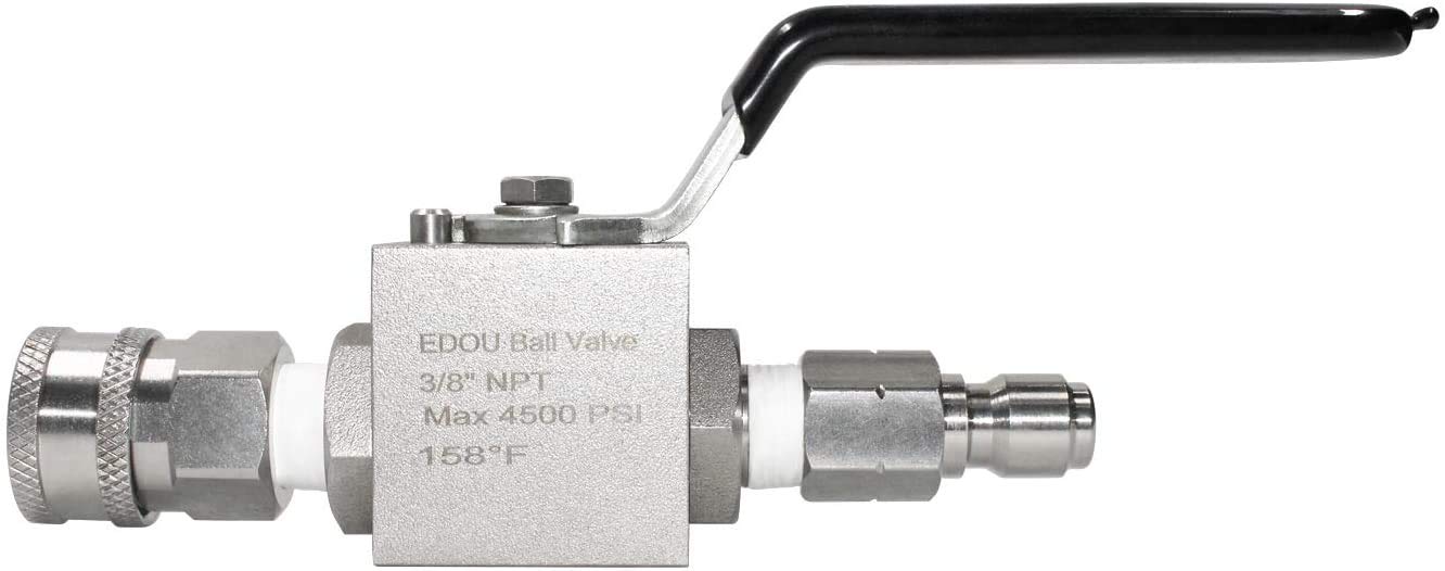 EDOU DIRECT Ball Valve for High Pressure Washer Hose Kit | 3/8" Male Plug X 3/8" Female Quick Connect | 4,500 PSI Max Working Pressure | Includes replacement Quick Connect and Teflon Tape