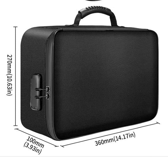 Fireproof Document Bag, Waterproof 3-Layer File Organizer with Lock, Travel Safe Money Bag with Shoulder Strap Portable Filing Storage Box for Important Valuables Certificates,Documents,Black