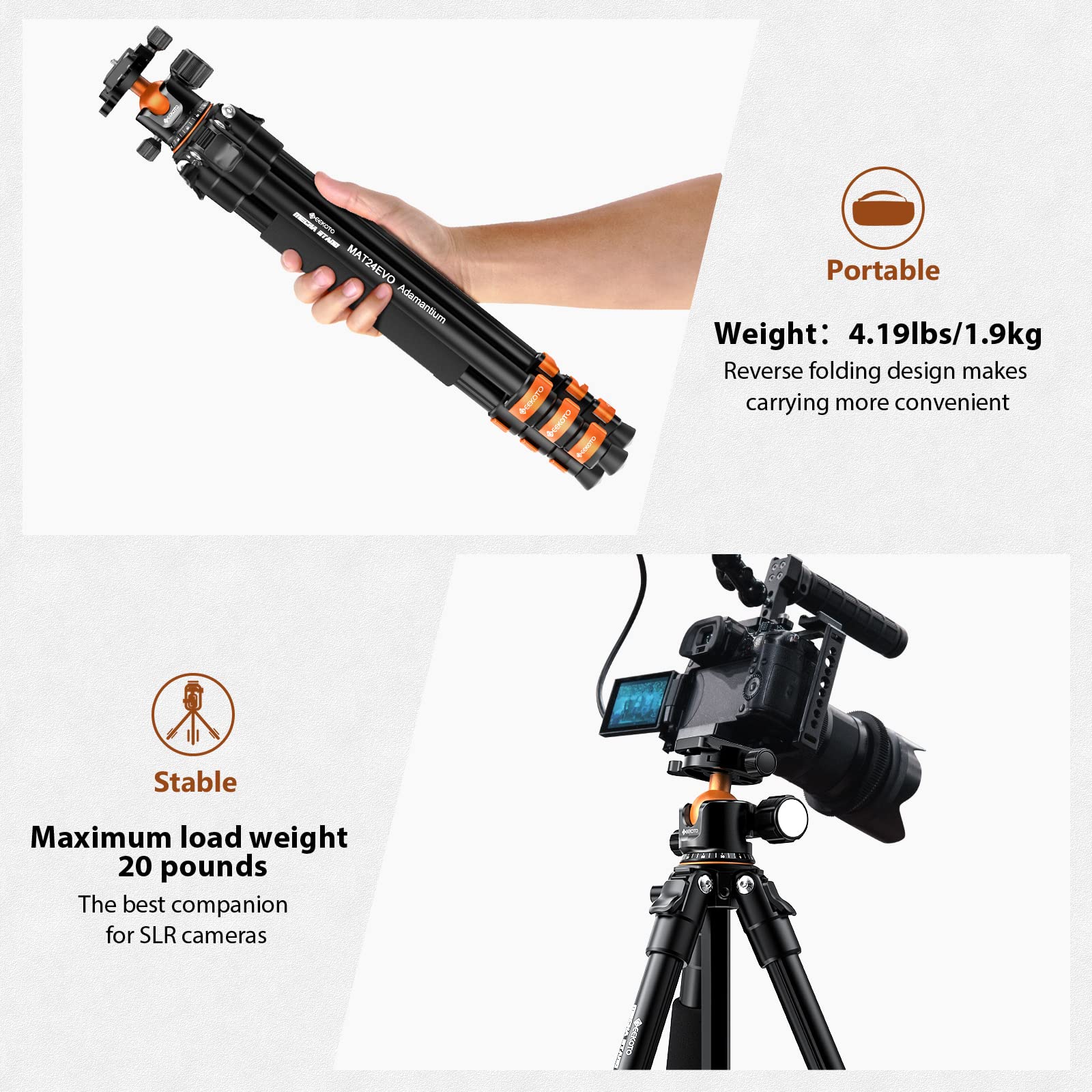 GEEKOTO Tripod, Camera Tripod for DSLR, Compact Aluminum Tripod with 360° Ball Head, 62 Inch Professional Tripod with 1/4 Inch Quick Release Plate, for Video Conferencing, Travel and Work