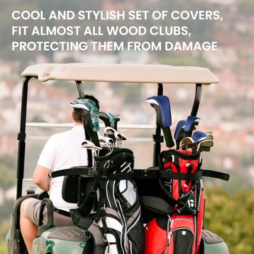 FINGER TEN Golf Club Head Covers Woods Driver Fairway Hybrid 3/4/5 Set, Headcovers Men 1 3 5 7 X Interchangeable Number Tag, Fit All Wood Clubs (3 Pack-Black(1D+1F+1H))