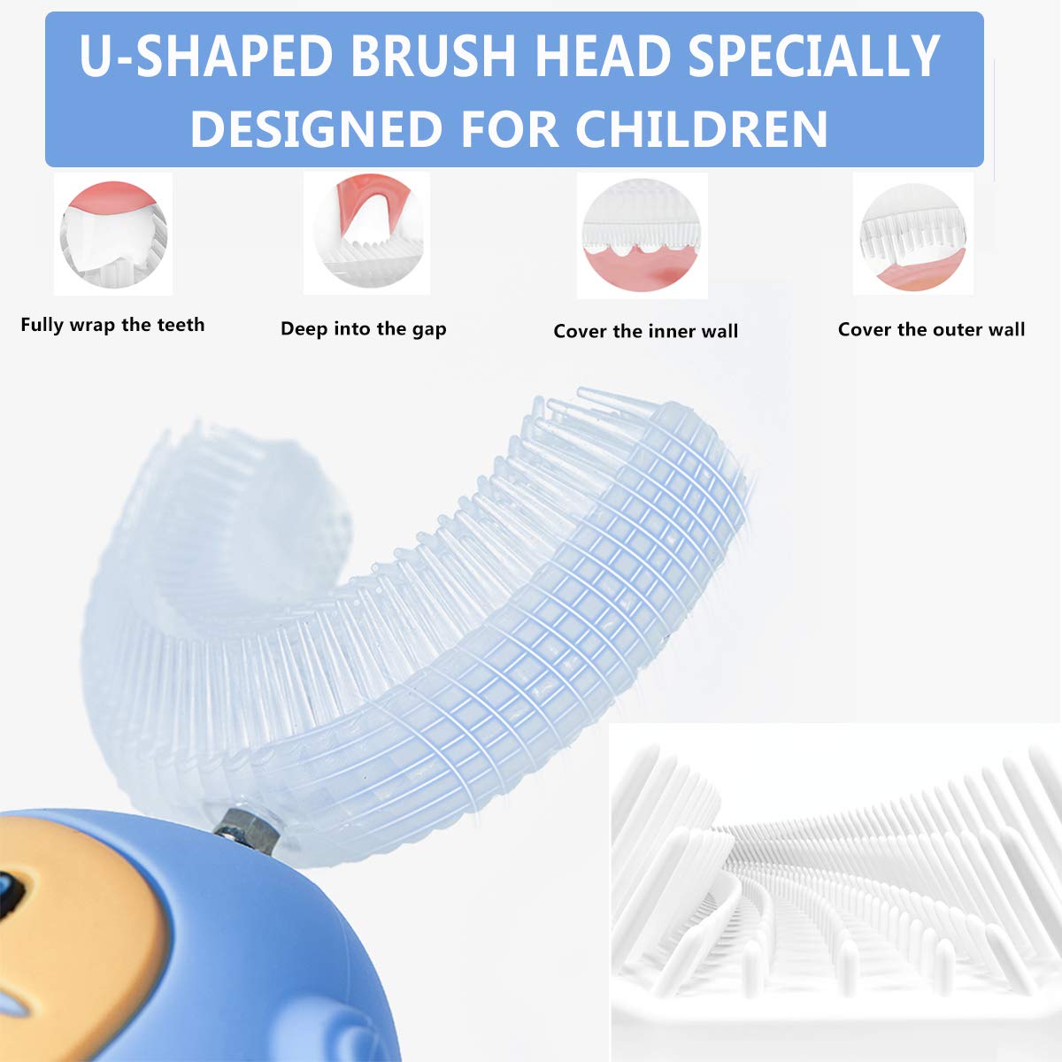 Kid Toothbrush U Shaped Electric Toothbrush for Kids 360° Automatic Toothbrush 3 Clean Modes,IPX7 Waterproof,Automatic Toothbrush for Kids 2-8