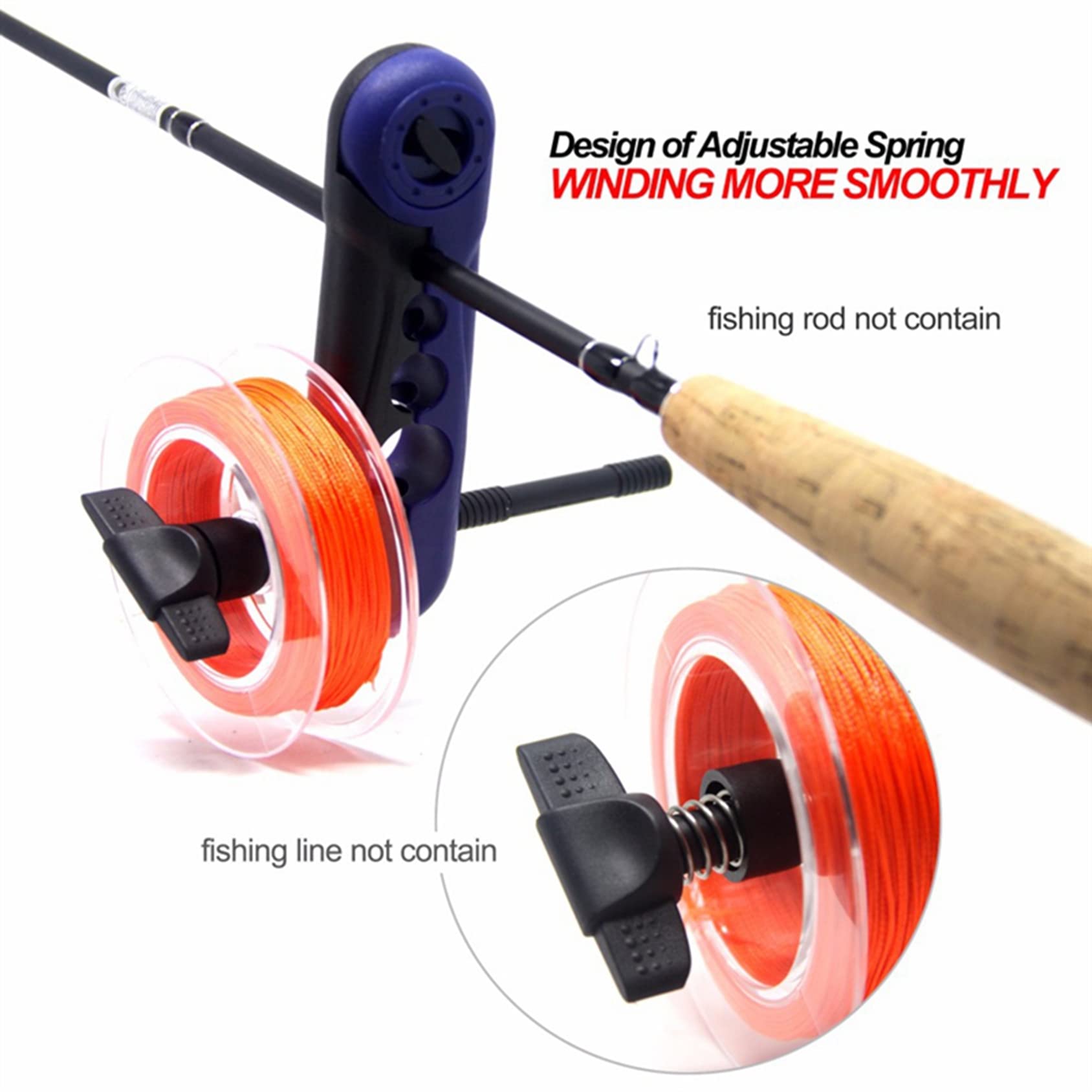 IEAKDCD Universal Portable Fishing Rod Spool Winder Adjustable Wire Clip Winder Board Spooling Tool(Blue Black)