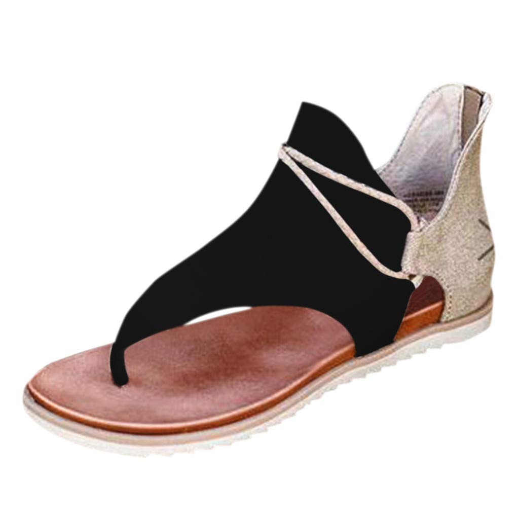 FABIURT Sandals for Women Roman Sandals Slip-On Ankle Strap Flip Flop Open Toe Casual Summer Beach Gladiator Flat Sandal