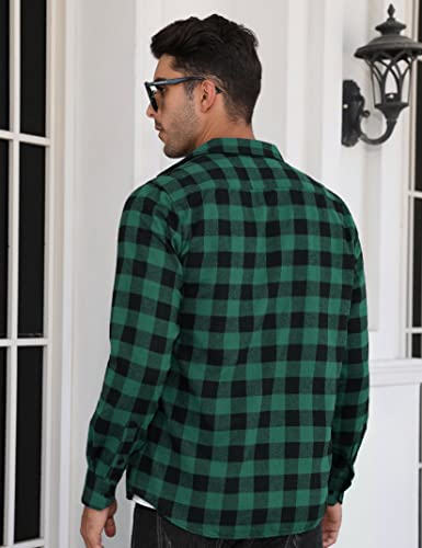 EliteSpirit Flannel Shirts for Men Casual Button Down Long Sleeve Buffalo Plaid Work Shirts Green & Black XXL