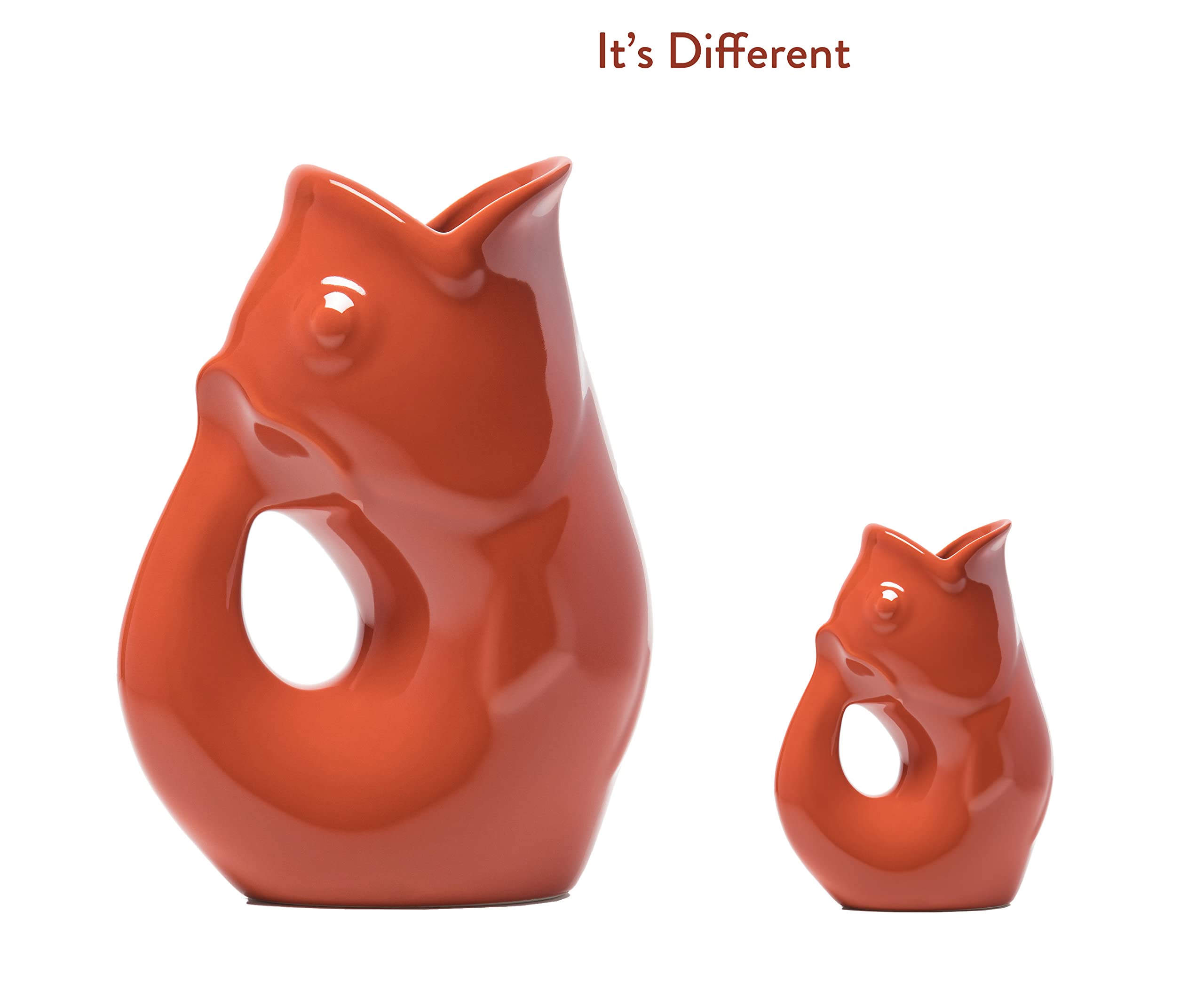 Gurgle Pot Fish Pitcher - Set of 2- Paprika, French Inspired Design, Large Pitcher 42 oz. with matching baby Gurgle Pot., Brown