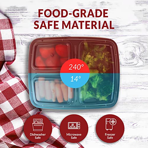 Reli. Meal Prep Containers, 32 oz. | 40 Pack | 3 Compartment Food Container w/Lids| Microwavable Food Storage Containers/To Go | Black Reusable Bento Box/Lunch Box Containers for Food/Meal Prep