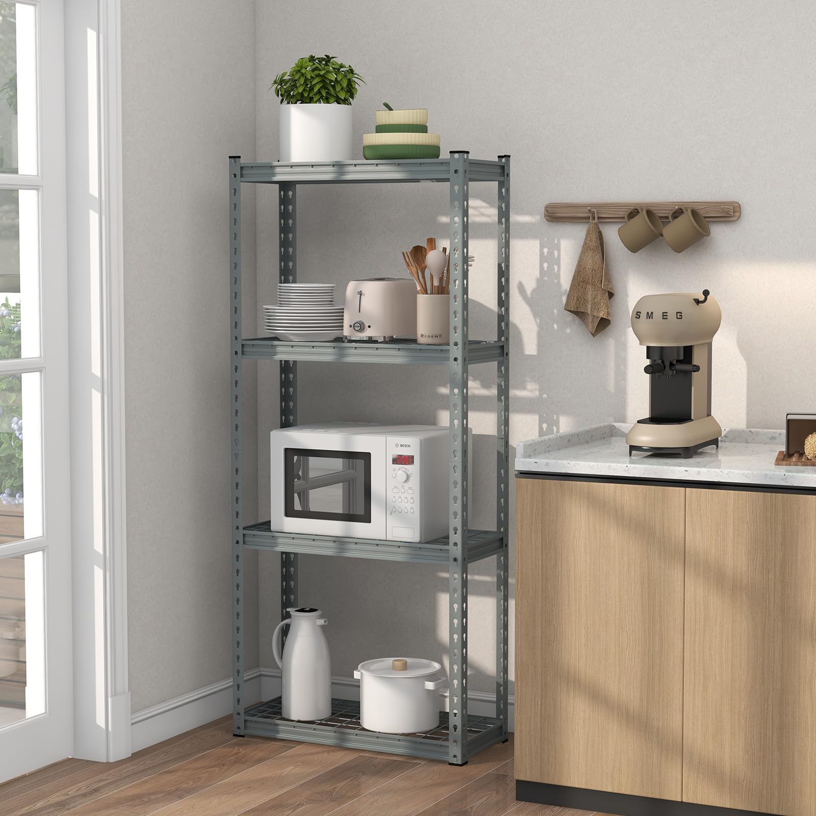 Tangkula 4-Tier Garage Storage Shelves, Heavy Duty Metal Storage Shelving Unit, Adjustable Utility Storage Rack Organizer for Warehouse Kitchen Pantry Basement, 27.5" L x 12" W x 60" H (1, Gray)