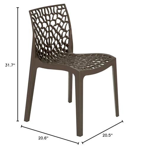 Upon Gruvyer Indoor Outdoor Dining Chairs, from Italy, Stackable, Strong (4 chairs) (Mocha)