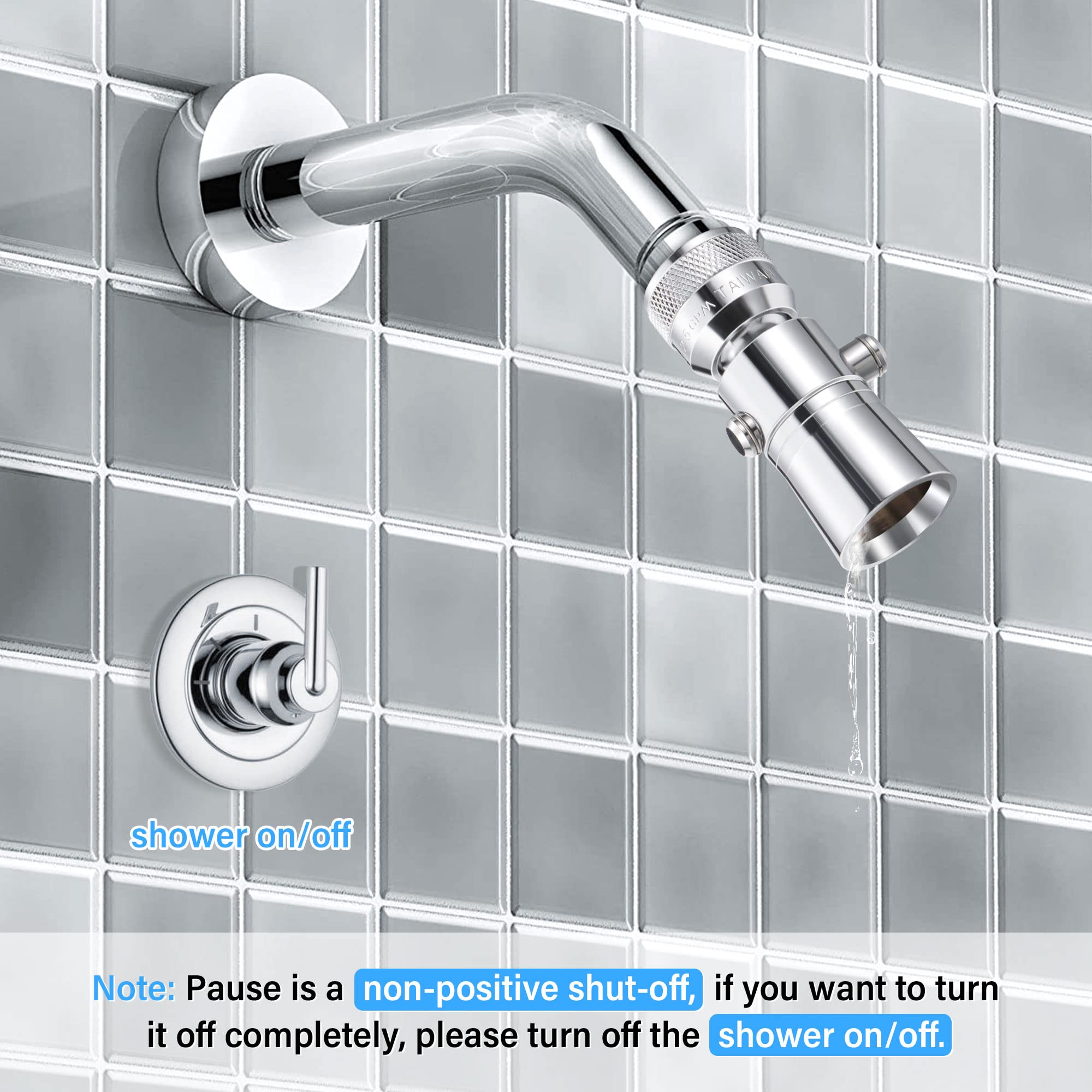 Enhon 1 Set 2 Setting Pivoting Single Spray Shower Head with Shut Off Valve Replacement for 52652-PK Compatible with Delta Shower 2.5 GPM Brass Water Saving Shower Head Chrome 1" Diameter Spray Face