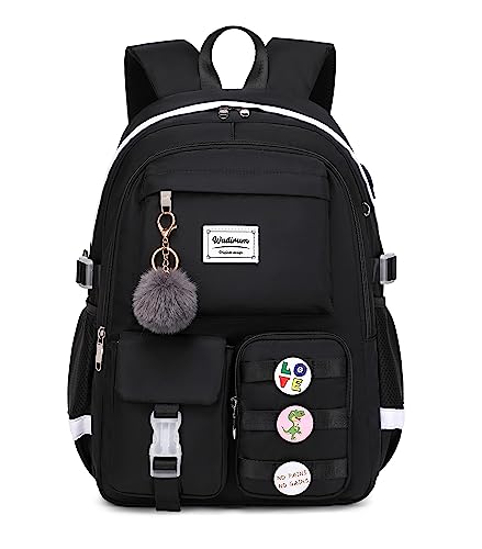 Wadirum Women Casual Backpack Set Girl School Bookbag Set Cute Laptop Ruaksack Black