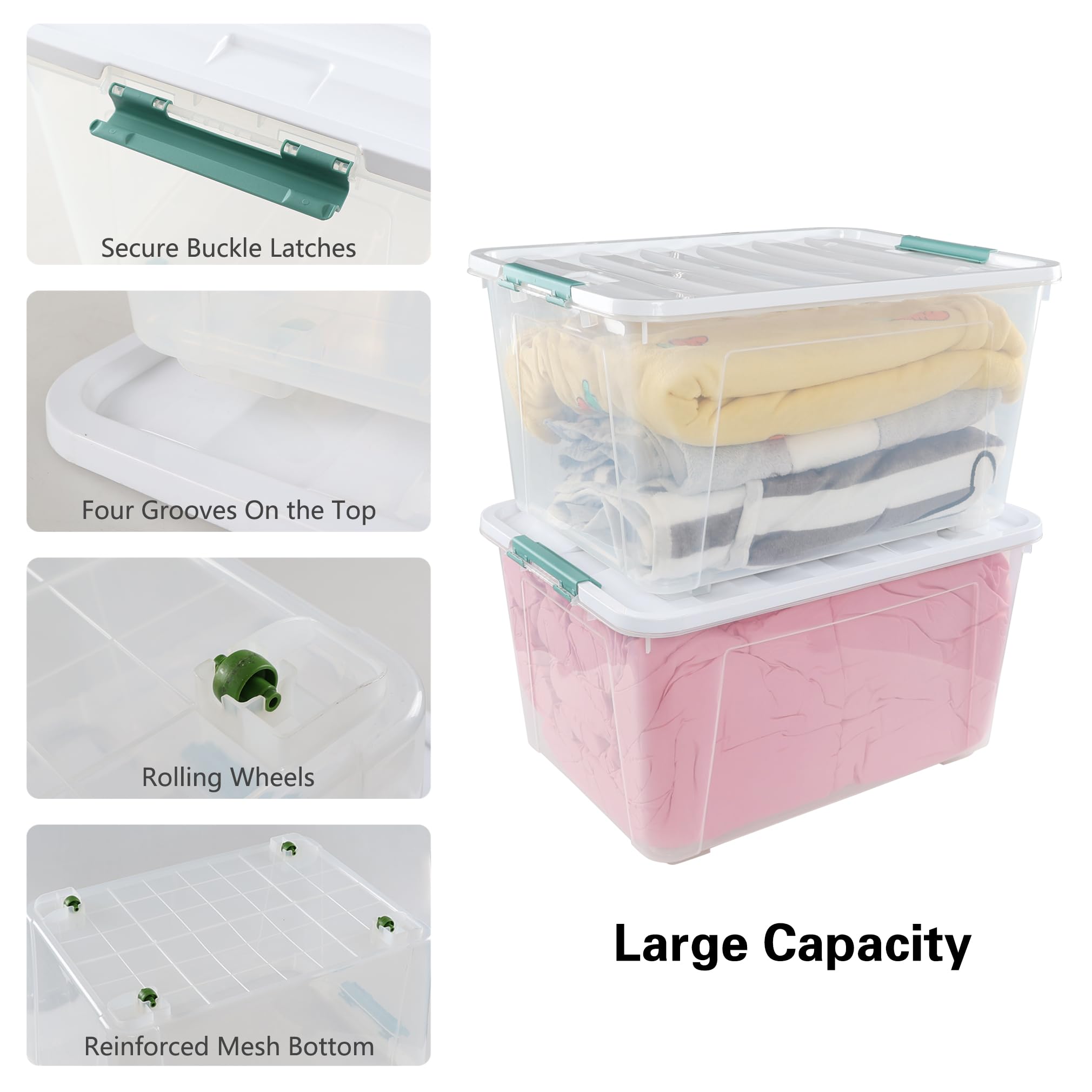 Gloreen 4 Pack 85 Quart Storage Bins with Lids, Large Plastic Wheeled Storage Box