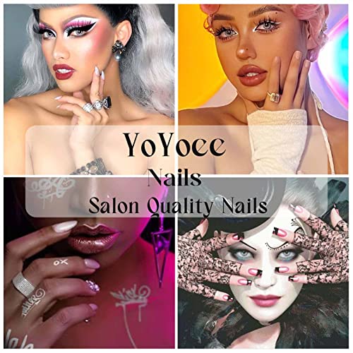 YoYoee Press on Nails Short French Fake Nails Almond Cute Tips Acrylics Full Cover White False Nails for Women and Girls 24PCS