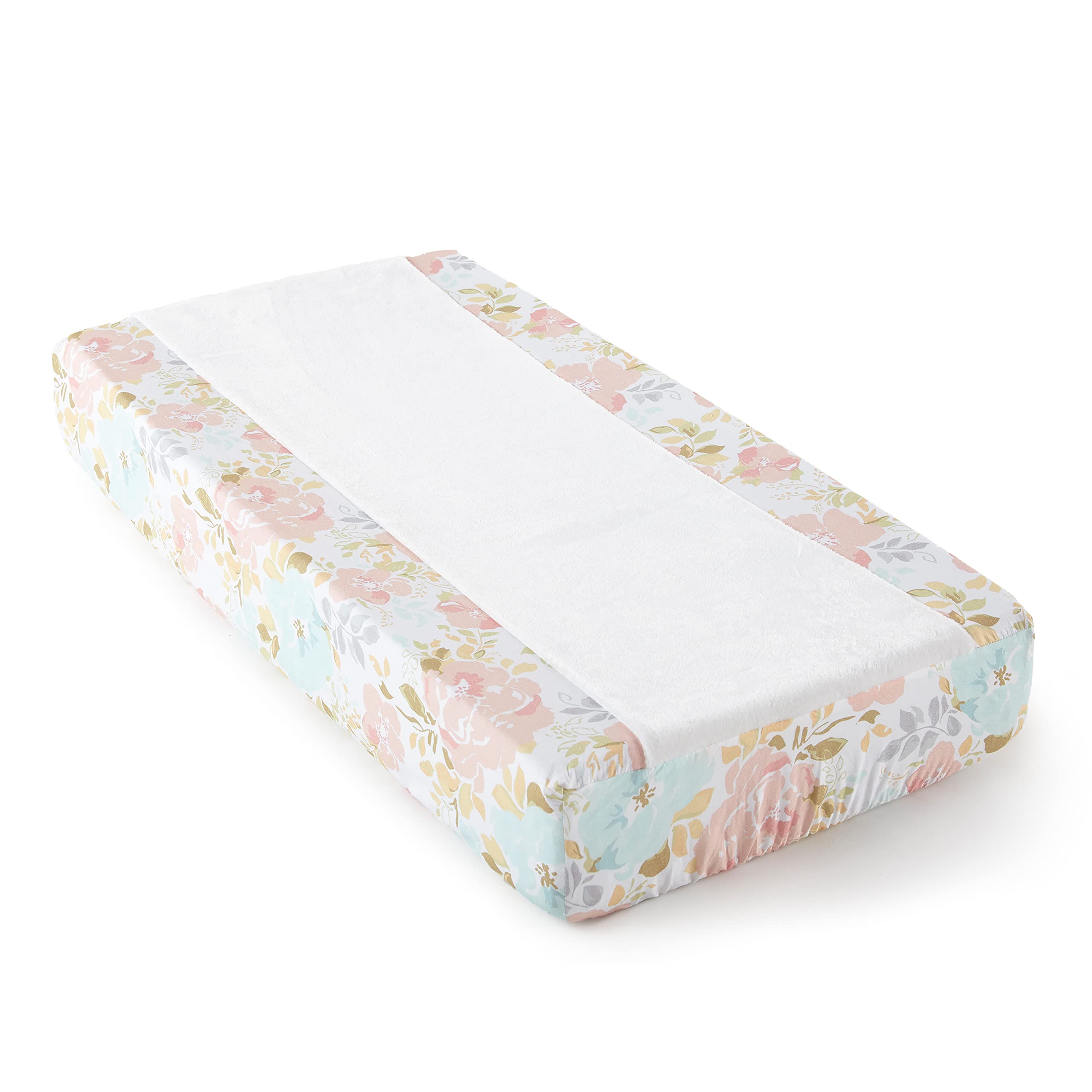 Levtex Baby - Malia Diaper Changing Pad Cover - Fits Most Standard Changing Pads - Floral - Pink, Cream, Green, and Teal - Nursery Accessories - Plush