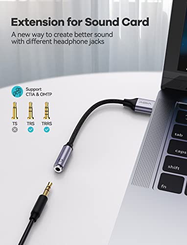 USB to 3.5 mm Jack Audio Adapter, External Sound Cards to Headphone Jack Aux Adapter Available for TRS or TRRS Plug Headphones, PS4/PS5/PC/Laptop-Purple Gray/9.8 inches