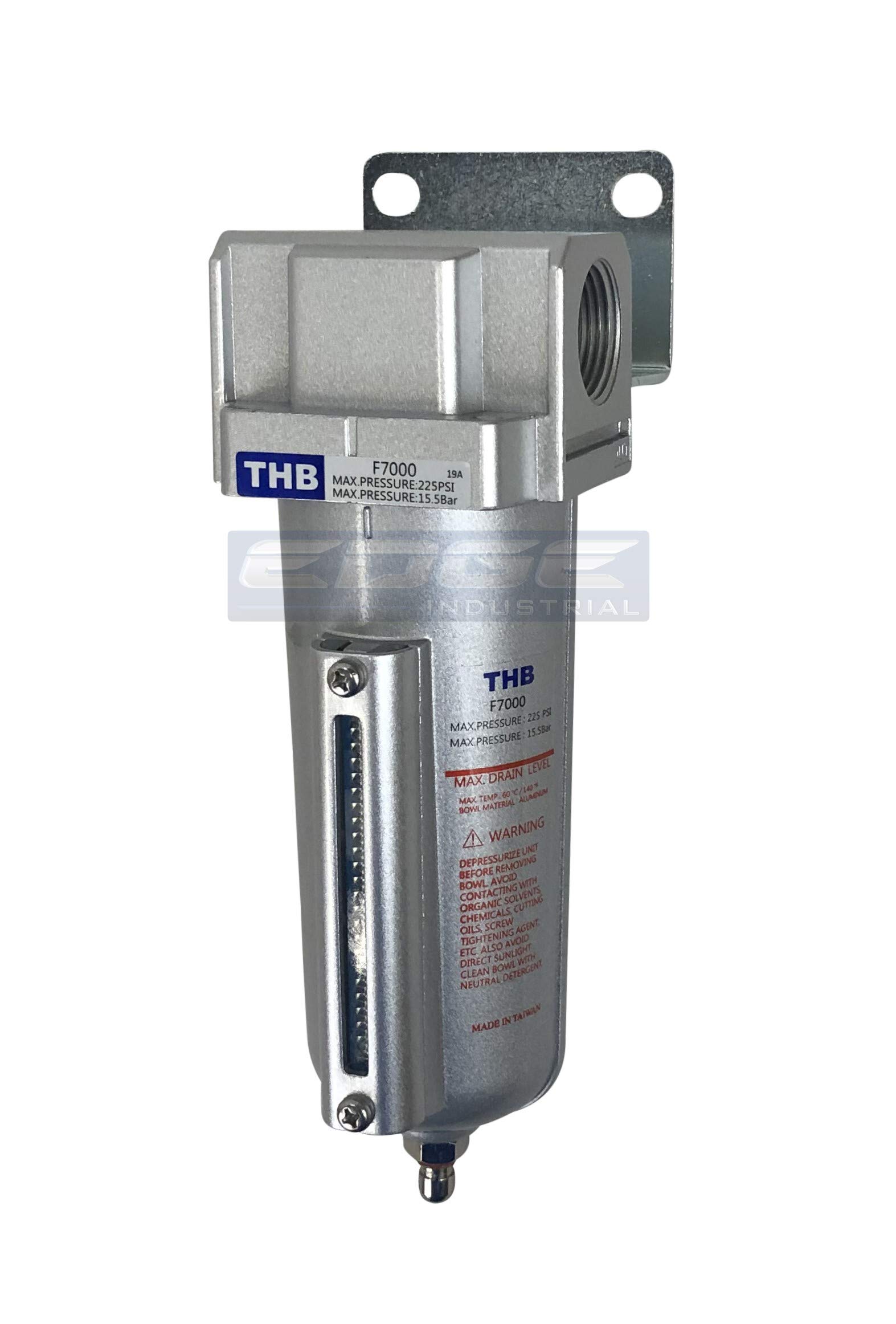 HEAVY DUTY INDUSTRIAL RATED HIGH FLOW PARTICULATE FILTER, IN-LINE WATER TRAP FOR COMPRESSED AIR LINE SYSTEMS, 5 MICRON WITH METAL BOWL (1/2" NPT, 5oz)
