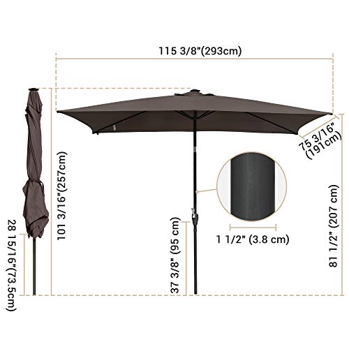 Yescom 10x6.5 ft Rectangle Outdoor Patio Aluminium Umbrella Solar Powered Led Light Crank Tilt Chocolate(Pack of 2)