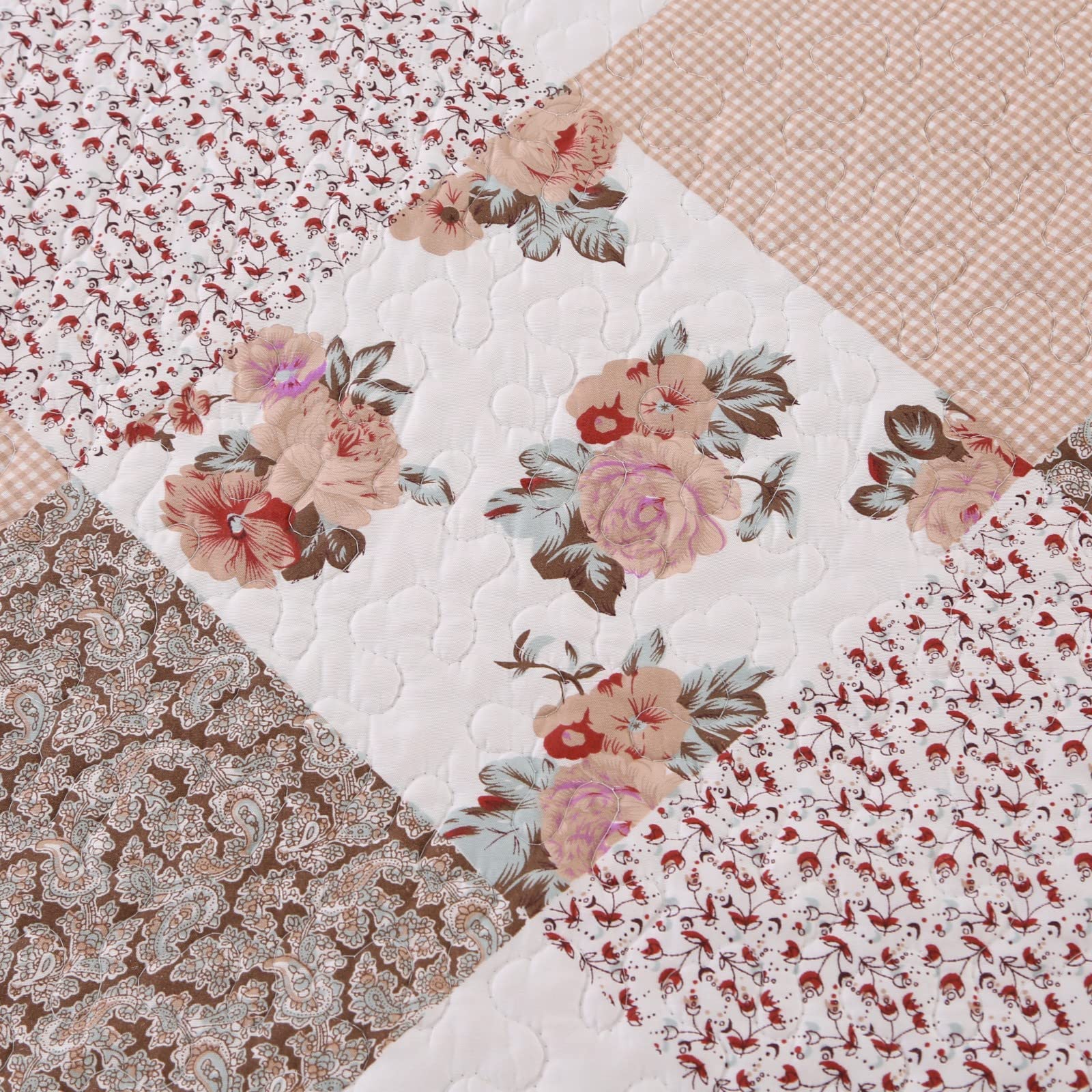 ENJOHOS Quilts Queen Quilt Set with Pillow Shams Lightweight Reversible Bedspread for Queen Bed Korean Style Pink Flower Garden on Kaki Daybed Bedding