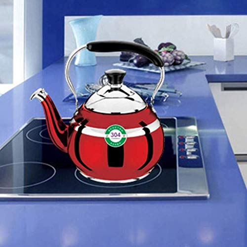 Stainless Steel Whistling Gas Kettle Mirror Polish with Traditional Retro Spout Hob Stove Top Tea Coffee Water Pot-Red||1.5L