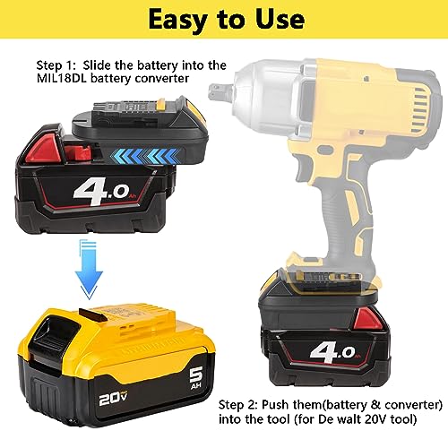 JYJZPB Battery Adapter MIL18DL Converter for Dewalt to Milwaukee Battery Adapter, Compatible for Milwaukee 18V M18 Lithium Tool Battery for Dewalt 20V Cordless Tools