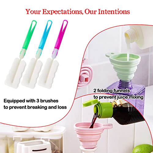 ookizom 24 Pack 8oz Plastic Juice Bottles with Caps, Perfect for Your Water, Juice or Smoothie, Reusable Clear with 3 Brushes & 2 Folding Funnels & Exquisite Label Paper