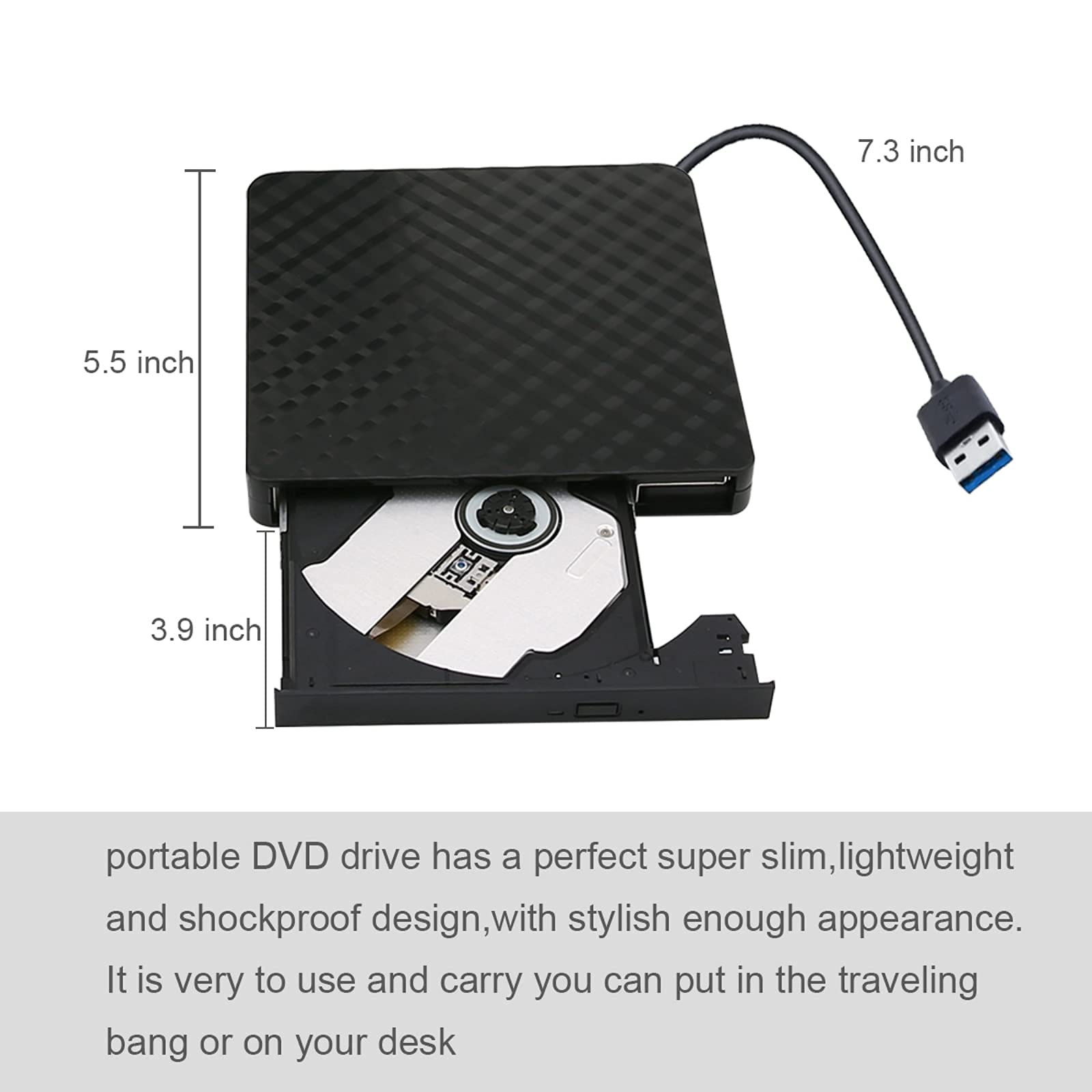 External CD Drive, USB 3.0 Portable CD/DVD +/-RW Drive DVD/CD ROM Rewriter Burner Compatible with Laptop Desktop PC Windows Linux Apple Mac