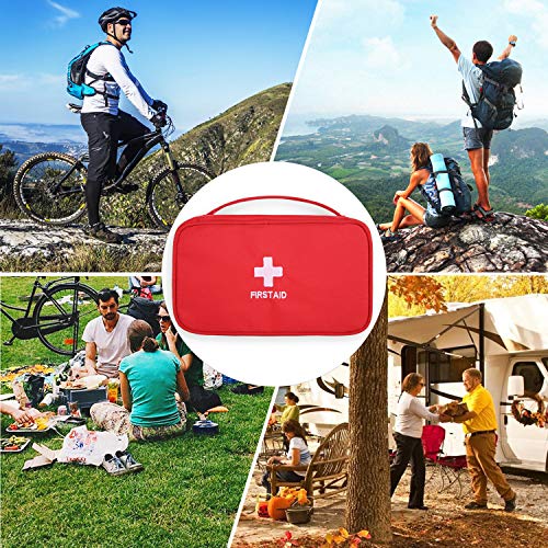 Ellsang First Aid Bags Empty, Portable Travel Medicine Bag for Camping Hiking Vehicle Motorcycle, Empty First Aid Bag for Home Emergency (Red)