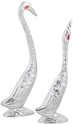 Garden Of Arts Metal Pair Kissing Duck Showpiece (6x3x18cm, Silver)