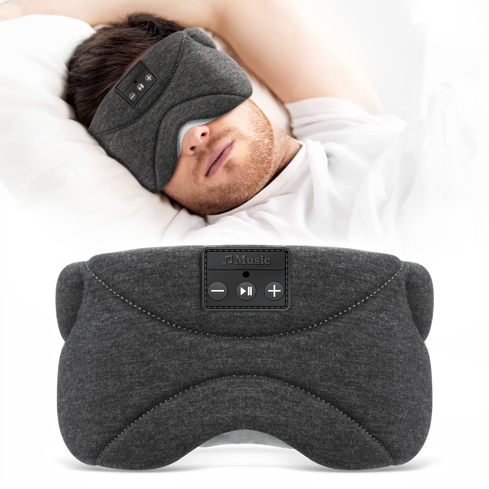 Flashmen Bluetooth Sleep Mask with White Noise Blackout Light Ice-Feeling Extra Soft Modal Lining Sleep Eye Mask Ultra-Thin Sleeping Headphones (Gray)