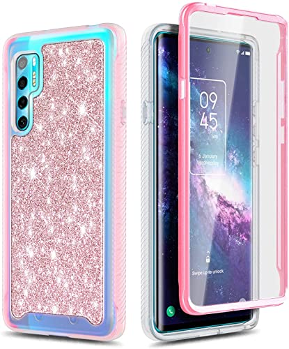 NZND Case for TCL 20 Pro 5G, Full-Body Protective Shockproof Rugged Bumper Cover, Impact Resist Durable Phone Case (Glitter Rose Gold)