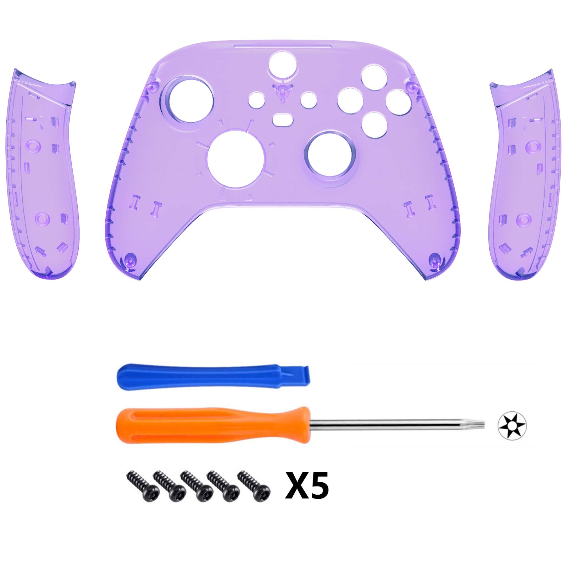 eXtremeRate Side Rails Grips Shell for Xbox Core Wireless Controller, Clear Atomic Purple Replacement Part Front Housing Cover Handles Faceplate for Xbox Series X & S Controller [Controller Excluded]