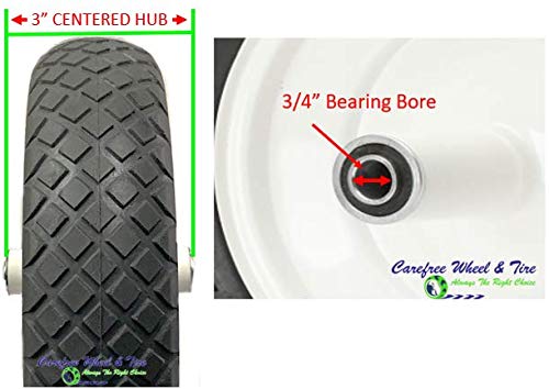 Flat Free 4.80/4.00-8 Wheelbarrow Wheel, 3" Centered Hub (3/4" Semi Precision Bearings)
