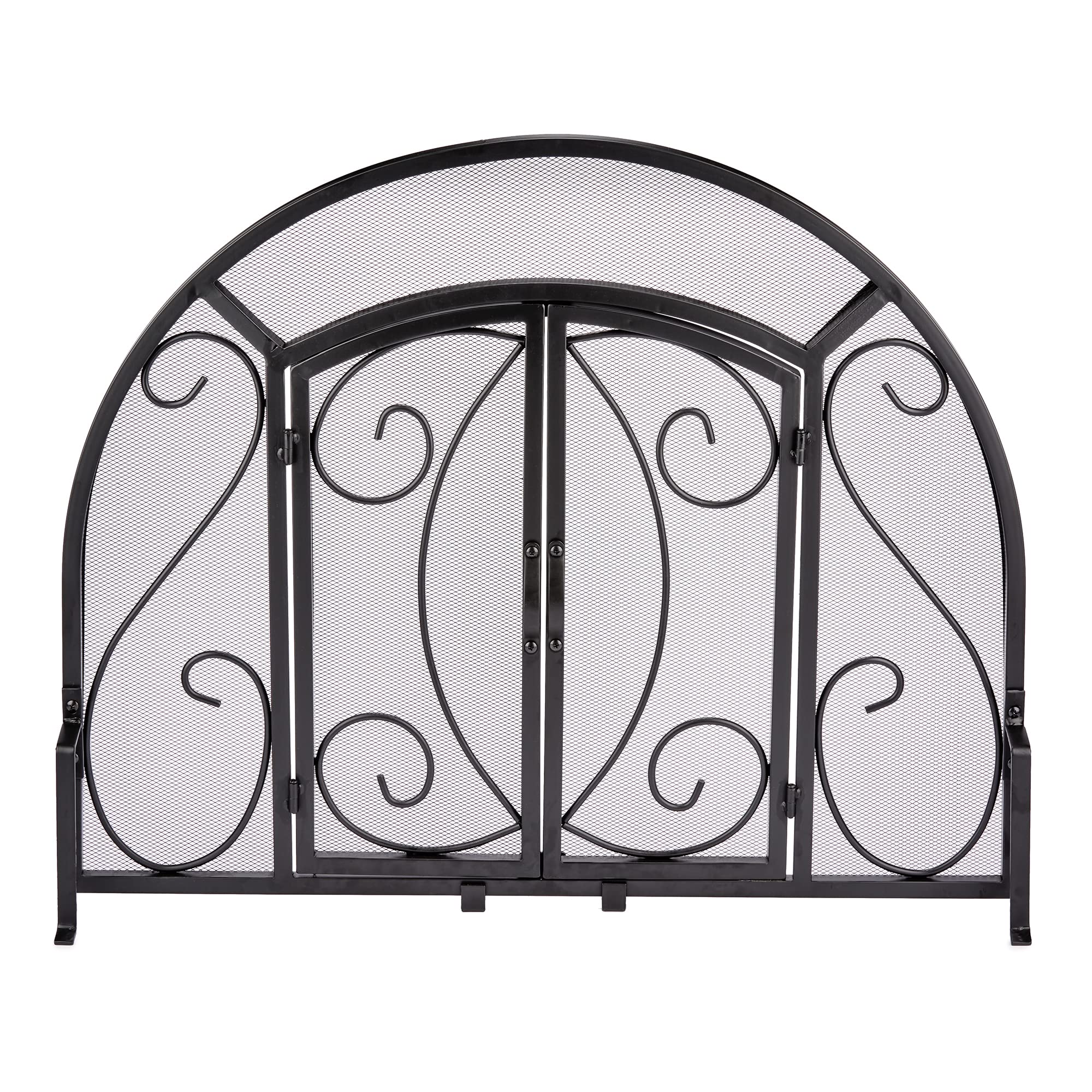 Uniflame Single Panel Black Wrought Iron Ornate Fireplace Screen with Doors