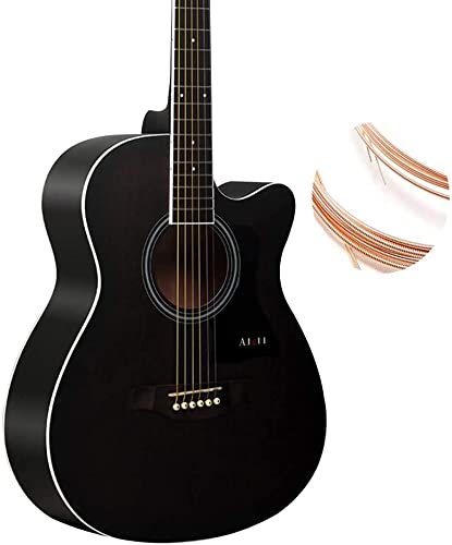 Guitar Kit, String Instrument Electronic Guitar Acoustic Guitar Classical Guitar Beginner Folk Acoustic Guitar Novice Practice Smooth Surface Adult Travel Musical ( Color : Black , Size : Long-103cm )