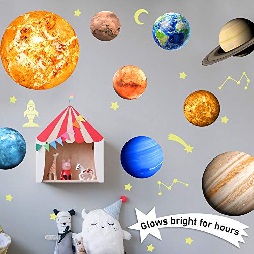 Glow in The Dark Planets - Solar System Wall Stickers for Kids - Glowing Decals for Walls