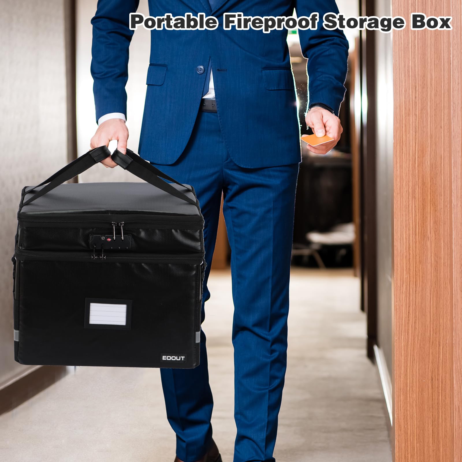EOOUT Fireproof Document Box, 2 Layer File Organize Box, Portable Fireproof Waterproof Office Collapsible File Storage for Hanging Letter/Legal Size Folder/Certificate