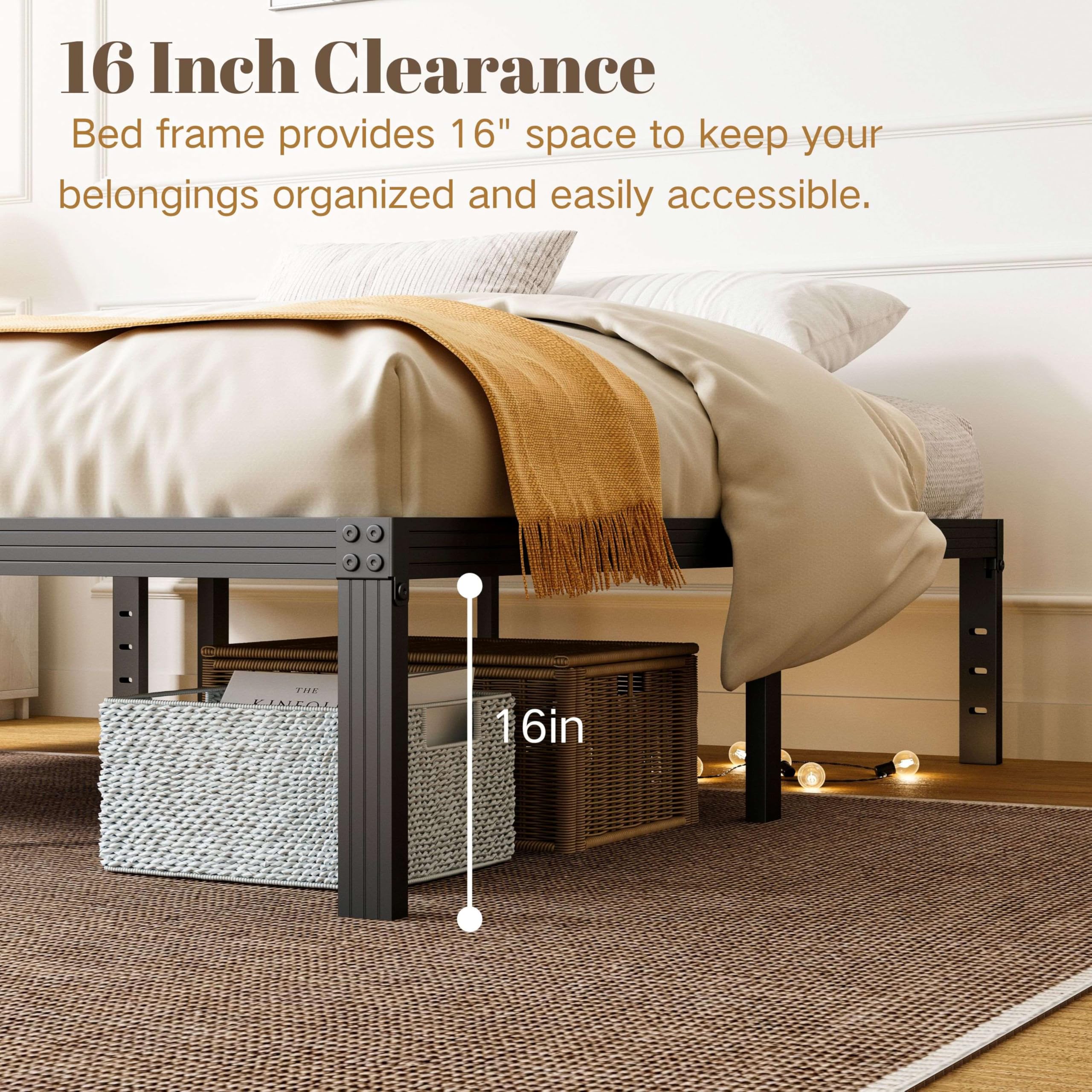 ZIYOO Queen Size Bed Frame, 18 Inches Platform Bed Frame, 3500lbs Heavy Duty Steel Slat, Non-Slip Design, No Box Spring Needed, Easy Assembly, Quiet Noise Free, Under Bed Storage Space, Black