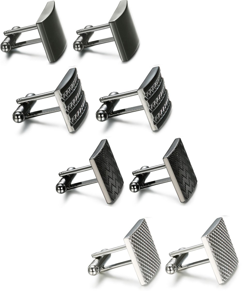 FIBO STEEL 4 Pairs Wedding Business Classic Cufflinks for Men Unique Cufflink Set Mens