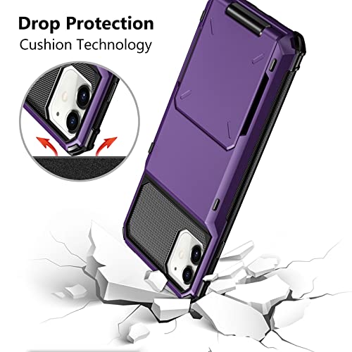 Vofolen for iPhone 11 Case Wallet 4-Card Holder ID Slot Flip Door Hidden Pocket Anti-Scratch Dual Layer Hybrid TPU Bumper Armor Protective Hard Shell Back Cover for iPhone 11 6.1 inch GreyPurple