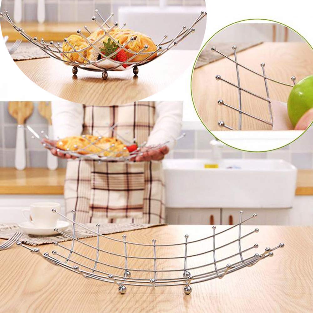 iPstyle Fruit Basket Countertop Fruit Bowl Holder & Decorative Bowl Stand with Free Screws, Perfect for Fruit, Vegetables, Snacks, Household Items, and Much More (Silver)