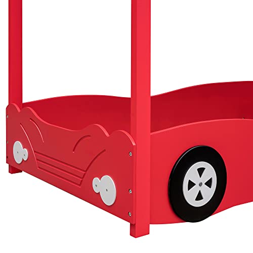 OYN Twin Over Twin Car-Shaped Bunk Bed Frame with Wheels for Children Teens Boys and Girls, Red