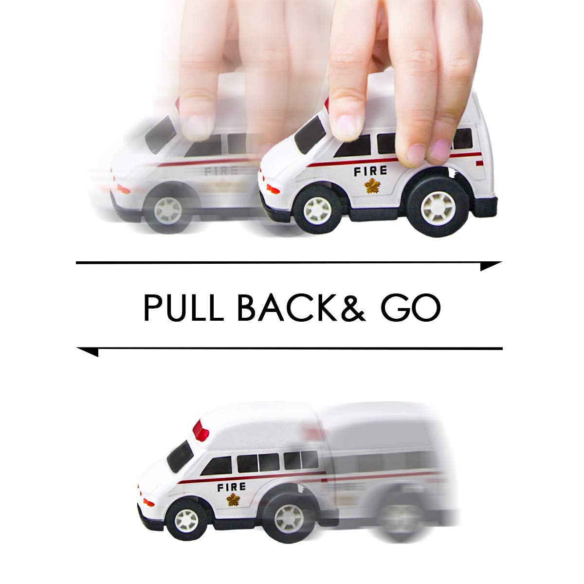 Fire Truck Toys with Play Mat, 6 Fire Engines, 3 Road Signs, 14" x 18" Fire Rescue Playmat, Mini Pull Back Car Toys for 2 3 4 5 Year Old Boy Toddlers