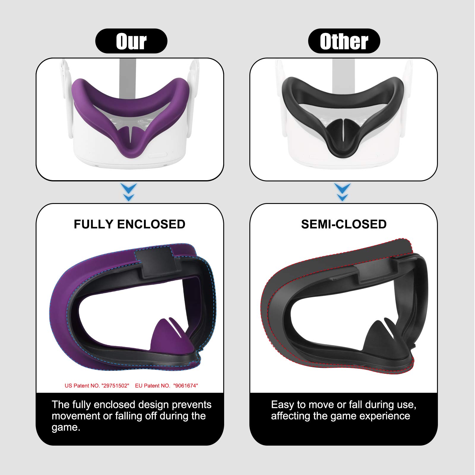 Eyglo VR Face Silicone Cover Mask for Oculus Quest 2 Headset Face Pad Cushion Sweatproof Anti-Fog Oculus Quest 2 Accessories (Purple)