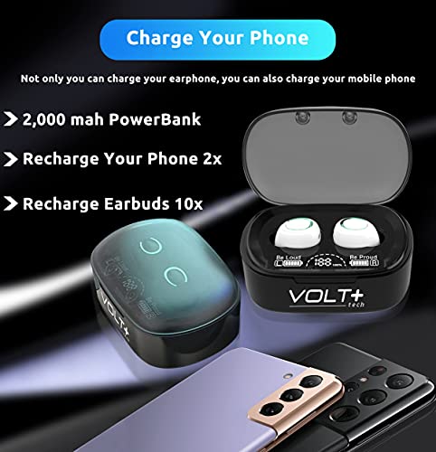 VOLT PLUS TECH Wireless V5.1 PRO Earbuds Compatible with Bose QuietComfort IPX3 Bluetooth Touch Waterproof/Sweatproof/Noise Reduction with Mic (White)