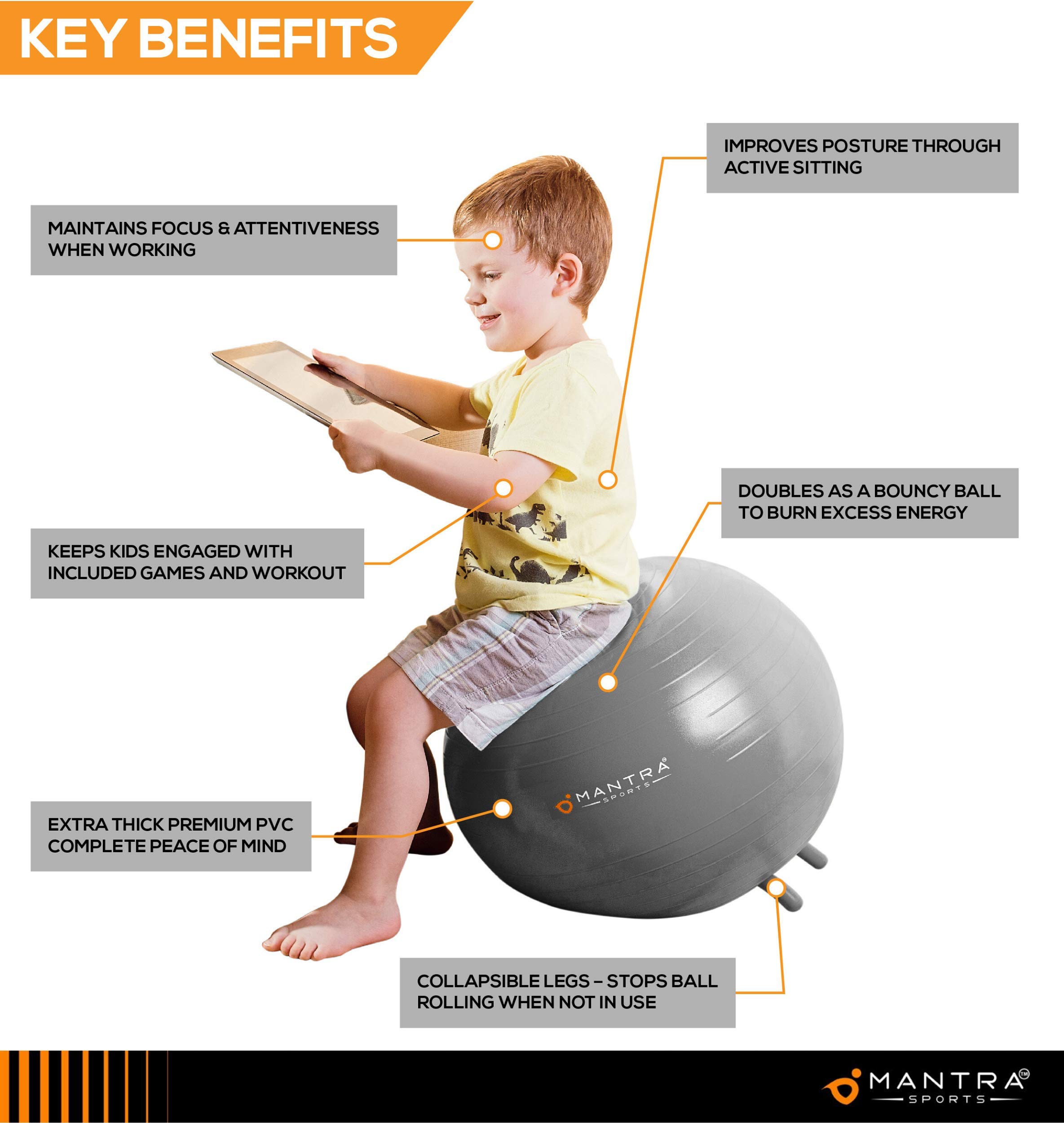 Flexible Seating for Classroom Elementary & Middle School, Wobble Stools for Classroom Seating, Kids Sensory Chair for Autistic Children, ADHD Chairs for Kids, Kids Yoga Ball Chair with Fidget Band