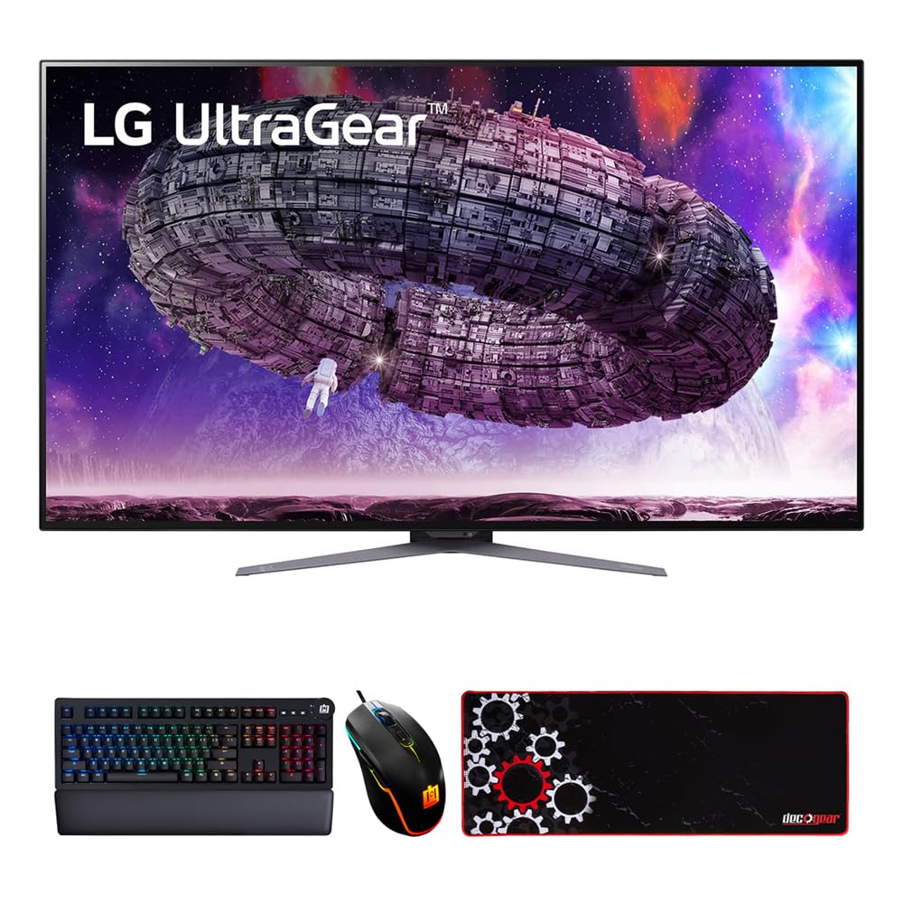 LG 48GQ900-B 48" Ultragear UHD OLED Gaming Monitor, 120 Hz, G-SYNC Compatible Bundle with Deco Gear Mechanical Keyboard, Deco Gear Wired Gaming Mouse and Deco Gear Gaming Mouse Pad