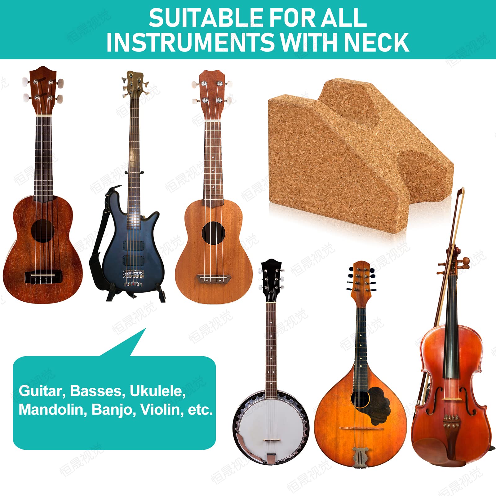 Guitar Neck Rest, Portuguese Cork Guitar Neck Cradle Support Pillow String Instrument Luthier Tool for Guitar Workstation, Ukuleles, Violins, Banjos, Mandolins, Basses