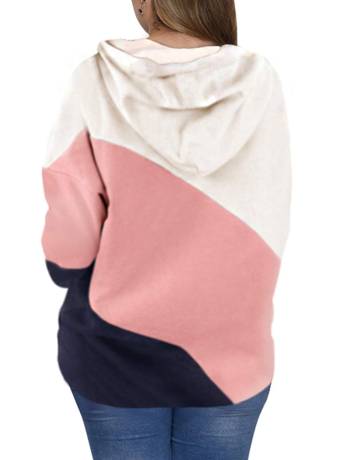 Eytino Women Long Sleeve Colorblock Pullover Hoodies Casual Plus Size Sweatshirt Tops with Pocket,4X Pink